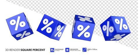 Синие кубики с иконками процентов в реалистичном 3d-рендеринге ...