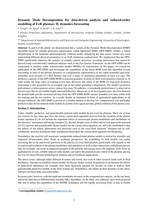 Pdf Dynamic Mode Decomposition For Data Driven Analysis And Reduced
