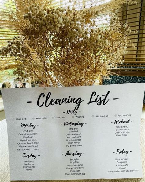 Cleaning Chart Printable Etsy