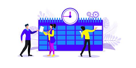 사람들은 태블릿에서 온라인 일정을 잡습니다 벡터 디자인 비즈니스 그래픽 작업 일주일에 일정 개념을 계획하는 사람들 캘린더 스케줄