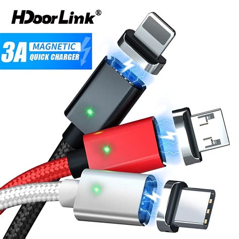 Hdoorlink Magnetic Micro Usb Cable Type C Fast Charging Led Sync Magnet Data Wire For Android