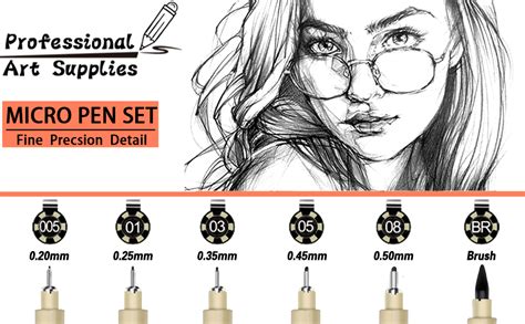 Micro Fineliner Drawing Pens Set 6 Black Waterproof Ink Artist