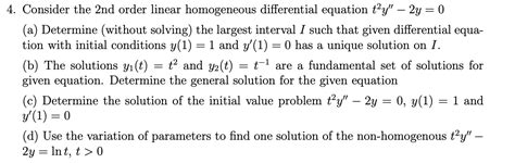 Solved 4 Consider The 2 Nd Order Linear Homogeneous