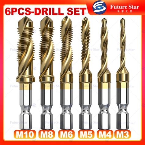 Jual Mata Bor Pembuat Ulir 6pcs Titanium Combination Drill And Tap Bit