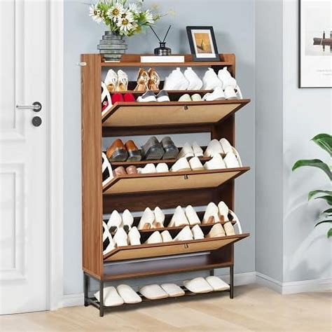Storage Cabinet Freestanding Organizer With 3 Flip Drawers Entryway