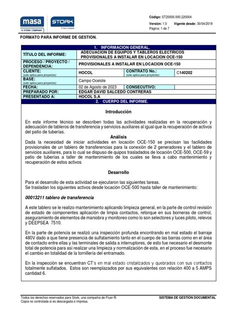Adecuacion De Equipos Y Tableros Electricos Provisionales A Instalar En