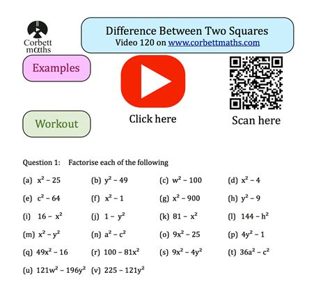 Gcse Maths Revision Solving Quadratics Difference Of Two Worksheets Library