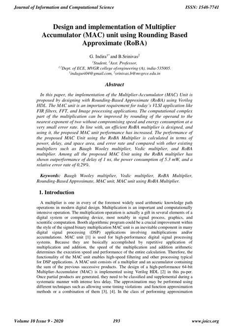 Pdf Design And Implementation Of Multiplier Accumulator Mac Unit Using Rounding Based