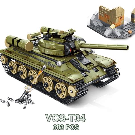 군사 차량 T 34 중형 탱크 Moc 소련 육군 Ww2 군인 무기 모델 빌딩 블록 어린이 장난감blocks Aliexpress