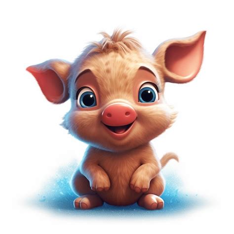 Cerdo De Dibujos Animados Sentado En El Suelo Con Una Gran Sonrisa En