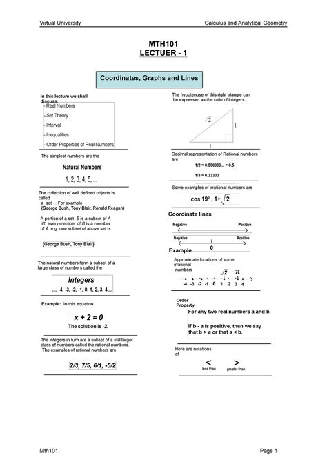 Mth101 1 Lecture Notes 1 47 Mth Lectuer 1 Coordinates Graphs And