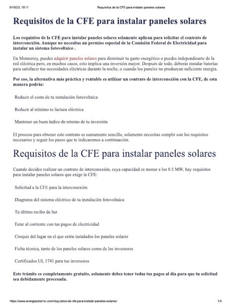 Requisitos De La Cfe Para Instalar Paneles Solares Pdf
