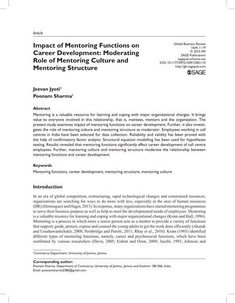 Pdf Impact Of Mentoring Functions On Career Development Moderating