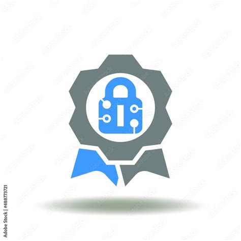 Vector Illustration Of Stamp Or Award With Lock And Circuit Icon Of