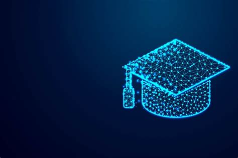 졸업 캡 추상 낮은 폴리 와이어 프레임 디자인 점과 선을 연결에서 벡터 일러스트레이션 공부에 대한 스톡 벡터 아트 및 기타