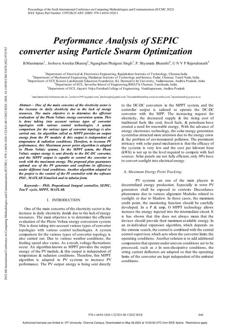 Pdf Performance Analysis Of Sepic Converter Using Particle Swarm Optimization