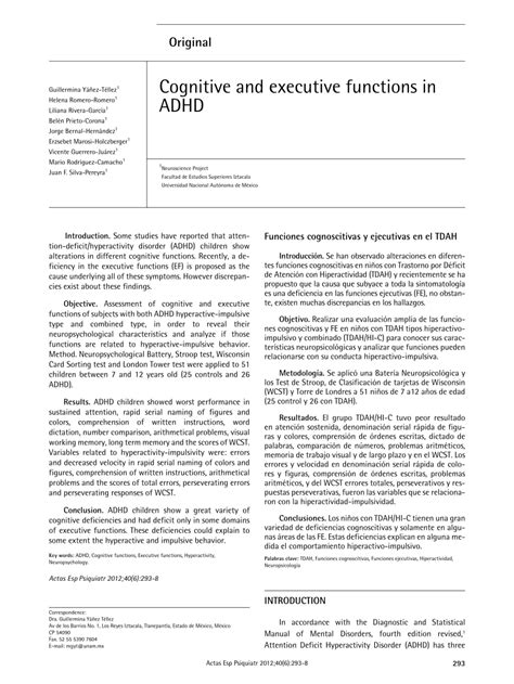 Pdf Cognitive And Executive Functions In Adhd