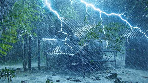 Heavy Rain Strong Wind And Awful Thunderstorm In Stormy Night Rain