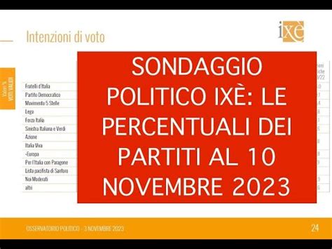 SONDAGGIO POLITICO IXÈ LE PERCENTUALI DEI PARTITI AL 10 NOVEMBRE 2023