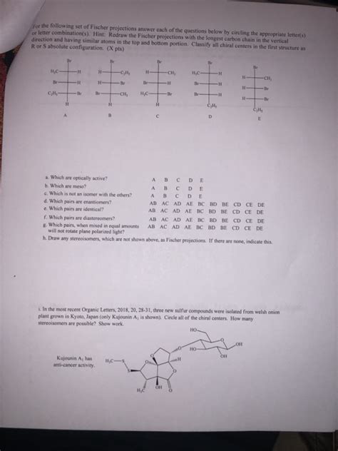 Solved Or The Following Set Of Fischer Projections Answer Chegg