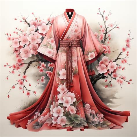 Premium Ai Image Watercolor Clipart Traditional Japanese Kimono With