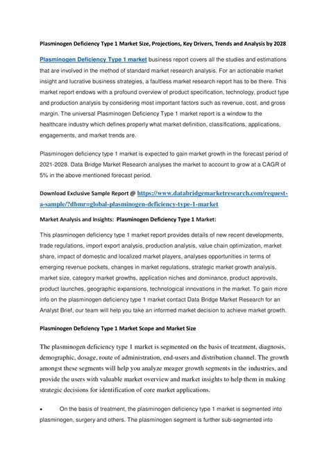 Ppt Plasminogen Deficiency Type 1 Market Size Projections Key