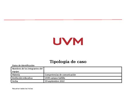 A3 EQ Tipologia de caso Tipología de caso Datos de identificación Nombres de los integrantes