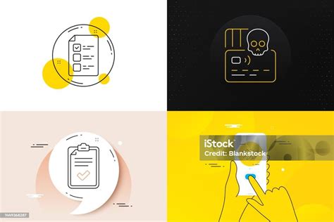 체크리스트 투표 투표 용지 및 사이버 공격 라인 아이콘의 최소 세트 웹 개발용 벡터 단순함에 대한 스톡 벡터 아트 및 기타