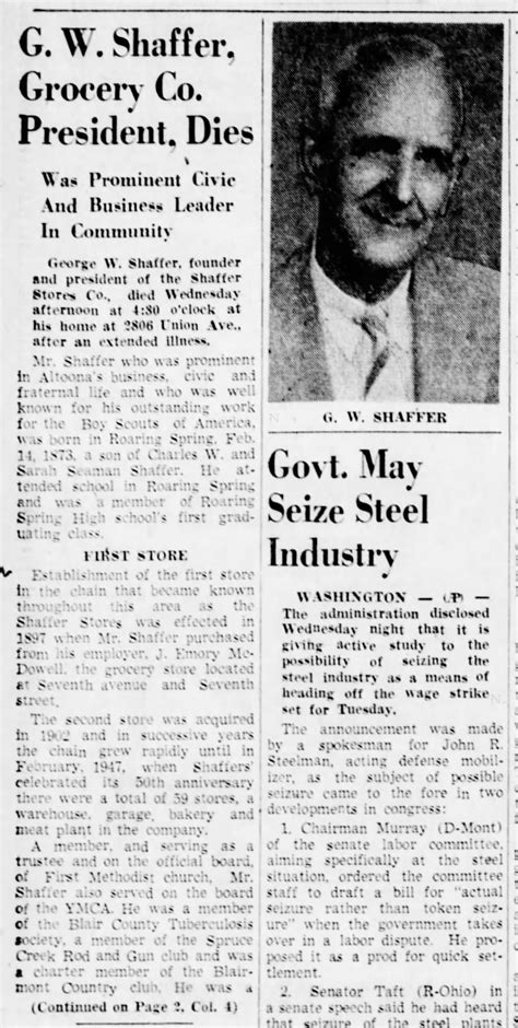 George W Shaffer Grocer Obit ™
