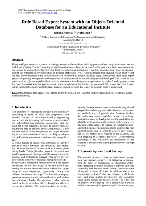 Pdf Rule Based Expert System With An Object Oriented Database For An Educational Institute”