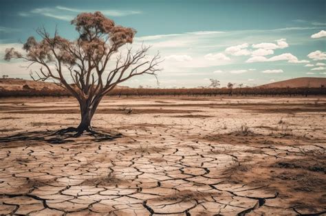 Premium Ai Image Devastating Drought A Tree In Cracked Landscape