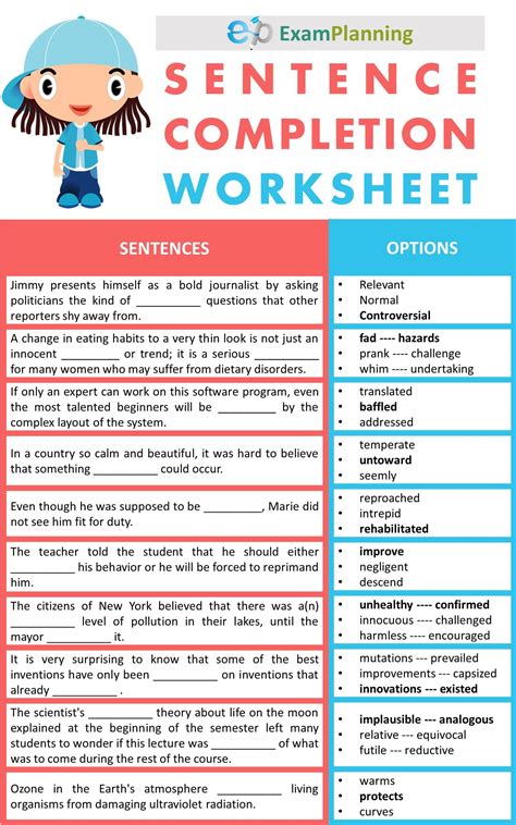 Sentence Completion Worksheets Learn English Words Learn English