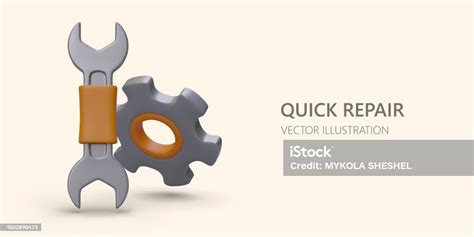 사실적인 수리 도구 키트가 있는 웹 포스터입니다 3d 렌치 및 금속 기어 빠른 수리 정밀 검사 도구 3차원 형태에 대한 스톡 벡터 아트 및 기타 이미지 Istock