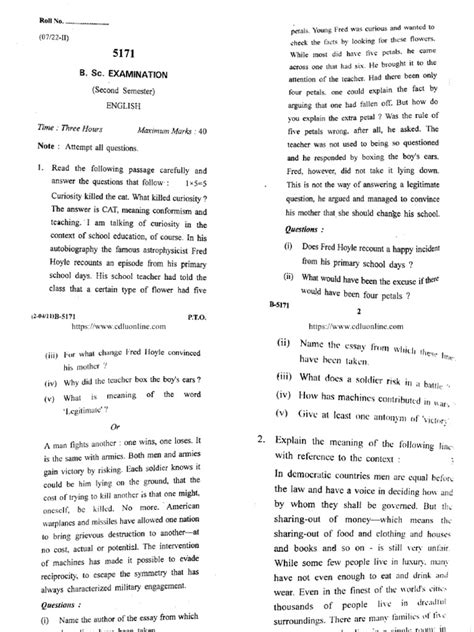 Bsc 2 Sem English 5171 Jul 2022 Pdf