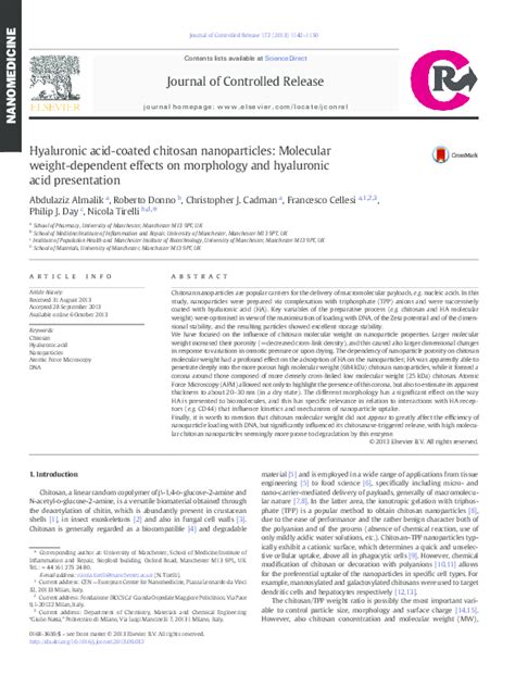 Pdf Hyaluronic Acid Coated Chitosan Nanoparticles Molecular Weight