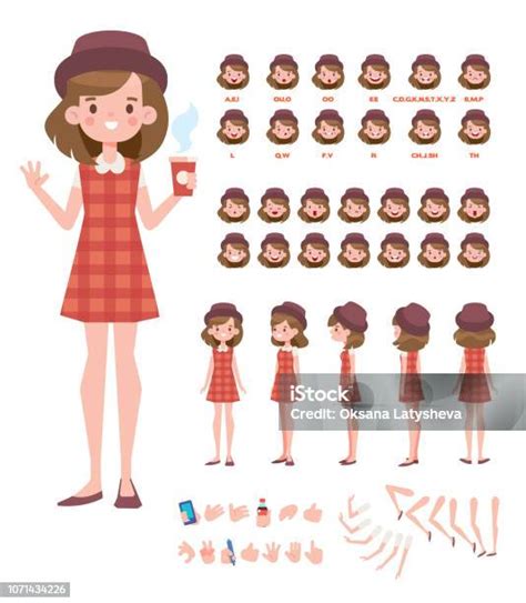 젊은 여자 드레스 창조와 다양 한 보기 얼굴 감정 포즈 제스처 설정에 꽤 귀여운에 대한 스톡 벡터 아트 및 기타 이미지 귀여운 긴 다리 신체 부분 Istock