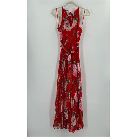 Eliza J Floral Halter Neck Pleated Maxi Dress In Popp Gem
