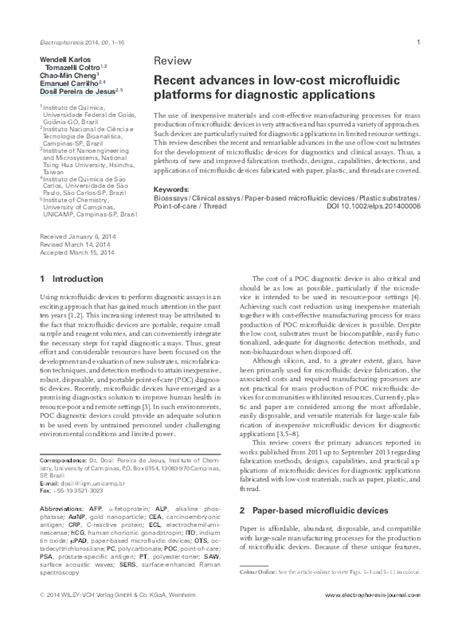 Pdf Recent Advances In Low Cost Microfluidic Platforms For Diagnostic