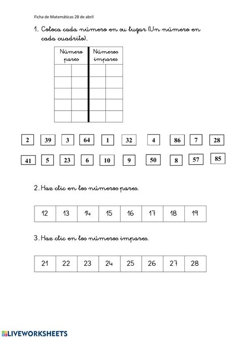 N Meros Pares E Impares Ficha Interactiva Periodic Table Activities