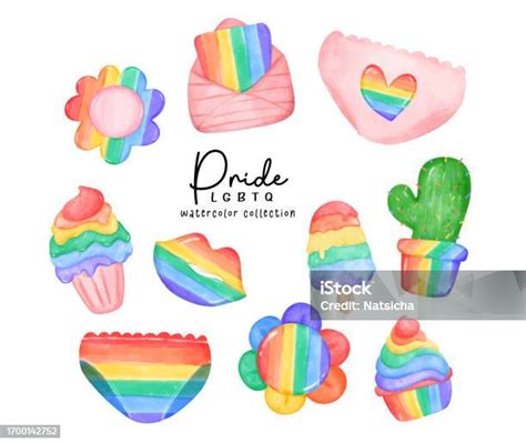 귀여운 쾌활한 프라이드의 달 수채화 장식 요소 무지개 색상 Lgbtq 축하 Lgbt 프라이드의 달에 대한 스톡 벡터 아트 및