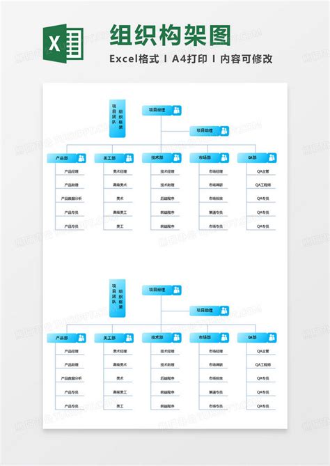 简约项目团队组织架构图excel模版模板下载 组织架构 图客巴巴
