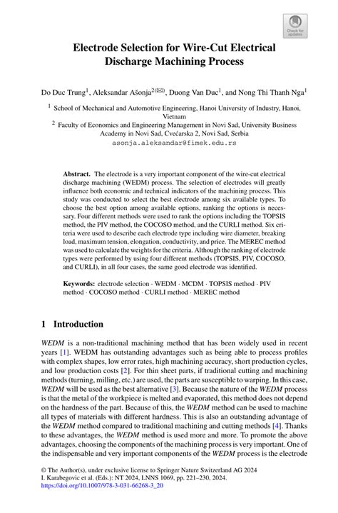 Pdf Electrode Selection For Wire Cut Electrical Discharge Machining Process