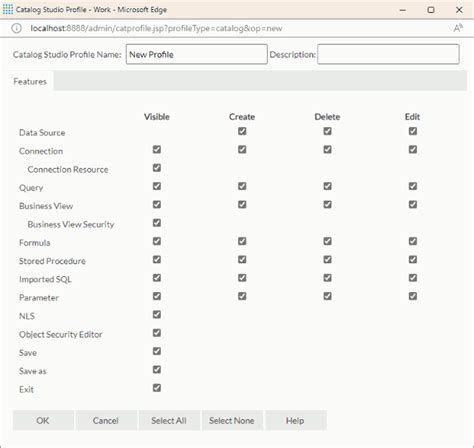 Catalog Studio Profile Dialog Box Properties Report