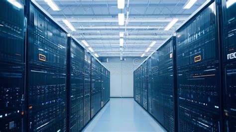 Modern Server Room With Rows Of Data Storage Units In A High Tech Facility Concept Of Digital