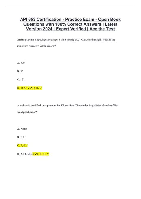 Api 653 Certification Practice Exam Open Book Questions With 100 Correct Answers Latest