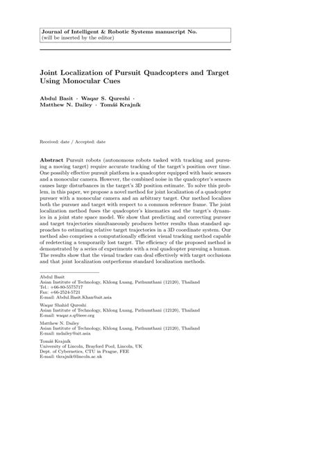 Pdf Joint Localization Of Pursuit Quadcopters And Target Using