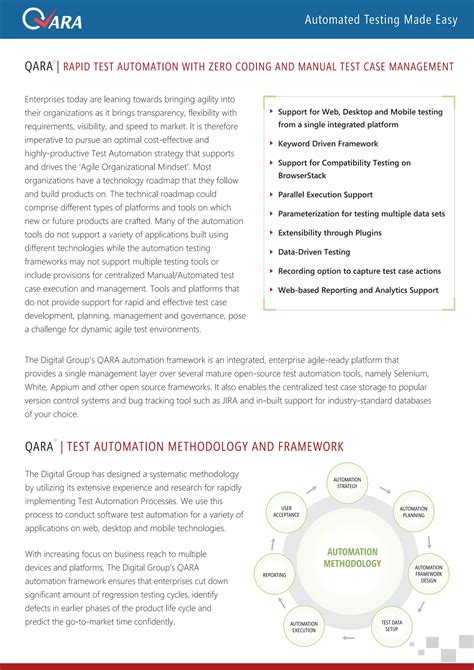 Qara Test Brochure Rapid Test Automation With Zero Coding And Manual Test Case Management Pdf