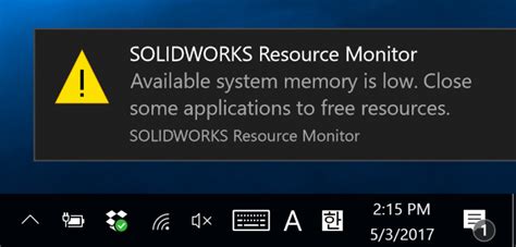 Warning Solidworks Resources Running Low