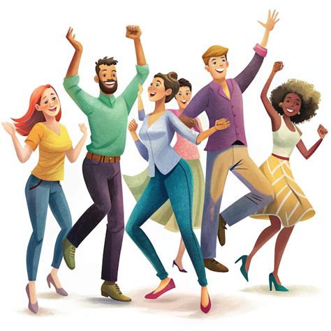 Group Happy Dancing People Isolated On White Background Dance Party