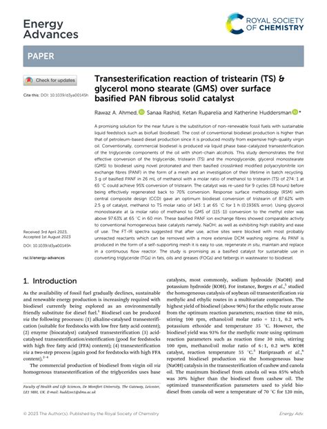 Pdf Transesterification Reaction Of Tristearin Ts And Glycerol Mono Stearate Gms Over